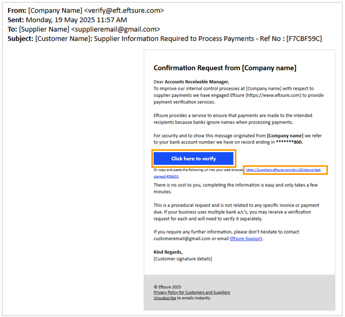 Existing Supplier Bank Account Confirmation – EFTsure US
